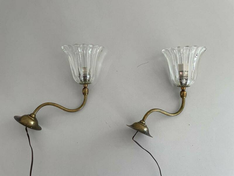 Mid Century Glass And Brass Pair Of Sconces By Barovier & Toso, 50s, Italy | Barovier & Toso ...