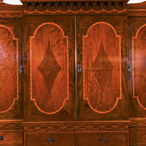 Victorian Sheraton Revival Inlaid Breakfront Wardrobe 19th C | Vinterior