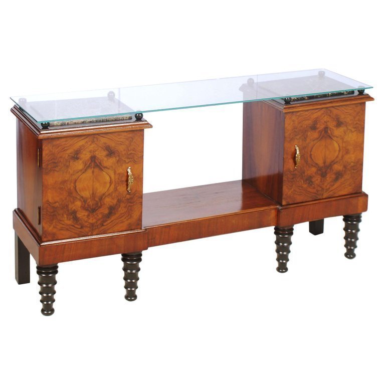 Early 20th Century Console, Tv Stand, Burl & Ebonized Walnut, Marble ...