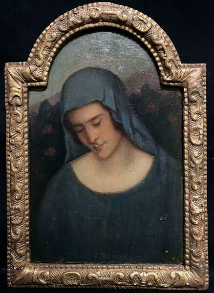 English Pre Raphaelite19th Century Portrait Of Pensive Madonna Blue ...