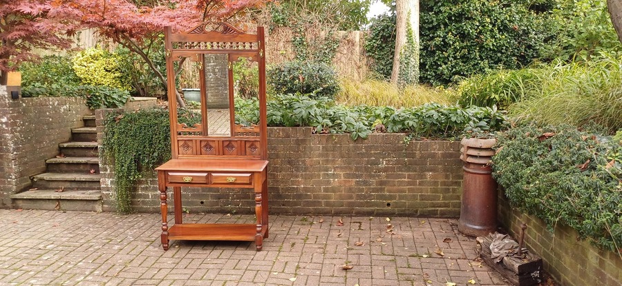 Vintage Victorian Style Solid Teak Hall Stand Entryway Stand Side Table ...