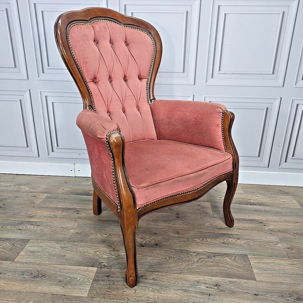 Antique Victorian Style Pink Button Back Chair Fireside Carved Armchair ...