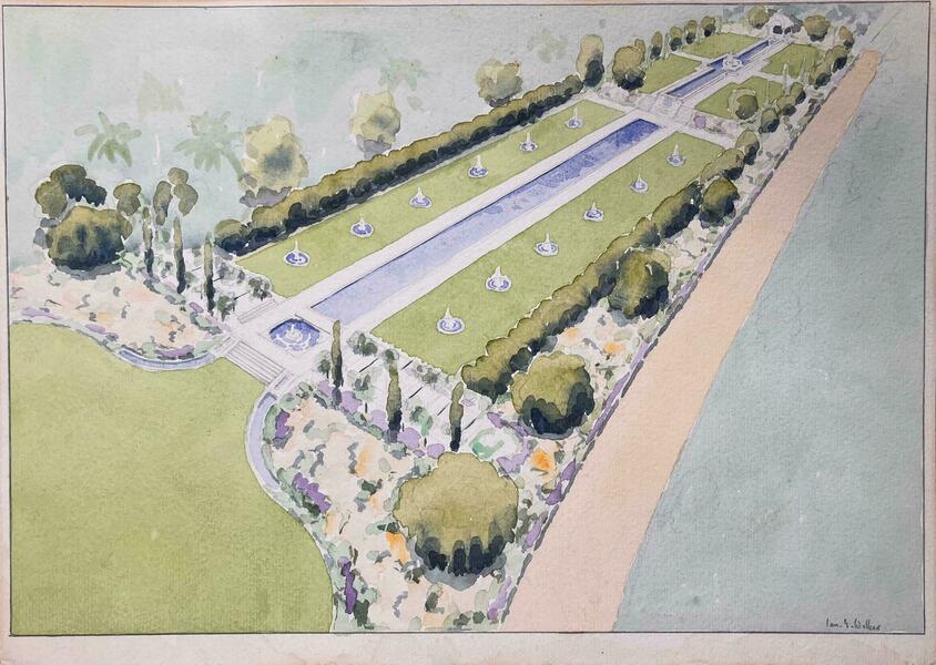 Ian G. Walkerfinely Detailed British Watercolor Topographical Of A ...