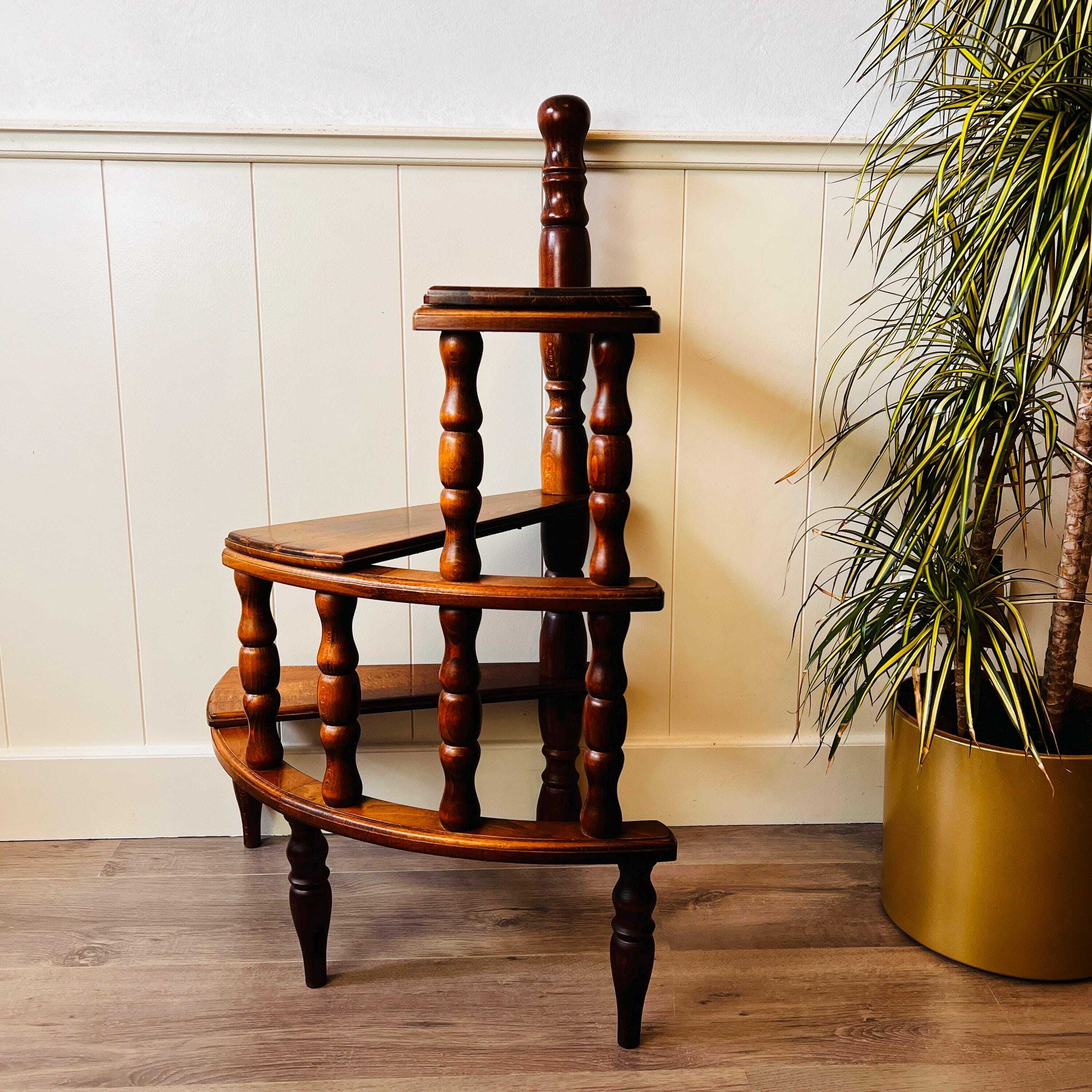 Vintage Carved Library Three Tier Step Ladder, Spiral Library Stairs ...