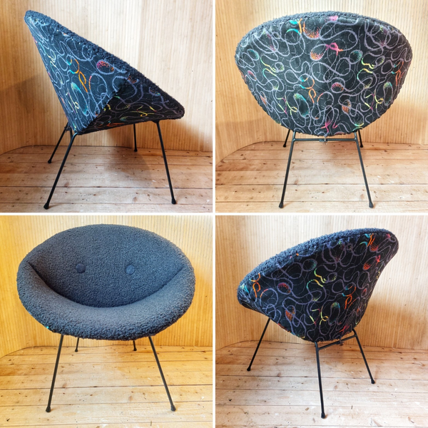 Fab Vintage Retro Reworked Upholstered Satellite Chair Black Boucle ...
