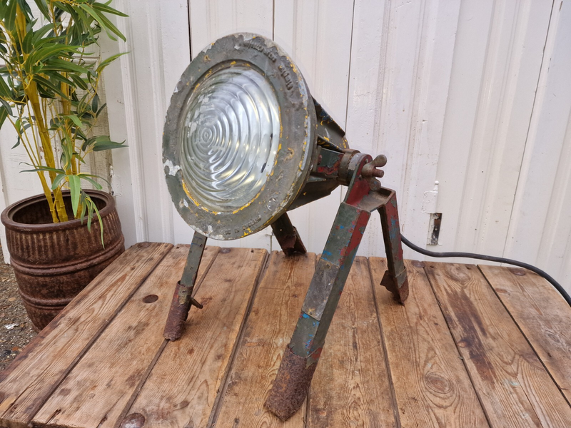 Large Industrial G.E.C Military Spotlight Work Tripod Lamp | Vinterior