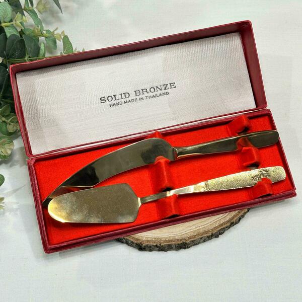 Vintage Solid Bronze Dessert Serving Set Made In Thailand | Vinterior