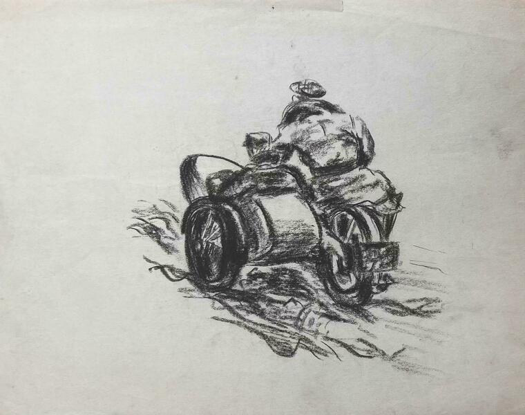 K.B. Whitevintage Motorcycle With Sidecar Pencil Drawingearly 20th ...