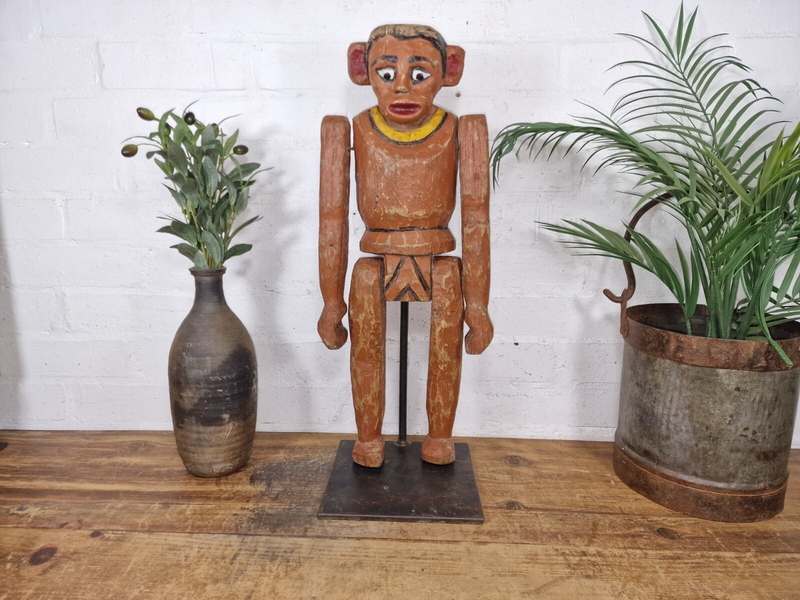 Large Antique Vintage Indian Articulated Hand Carved Wooden Monkey ...
