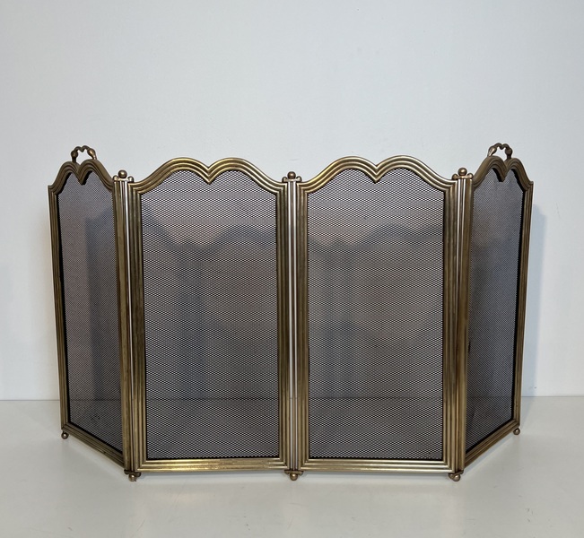 Neoclassical Style Brass And Mesh Fire Screen | Vinterior