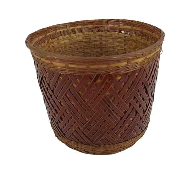 Vintage Bamboo Wicker Planter Basket Tan Colour 18.5 Cm Wide & 16.5 Cm ...