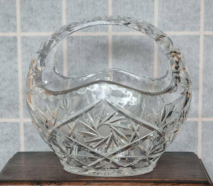Crystal Cut Glass Basket | Vintage Diamond Pattern Bowl | Large Curved ...