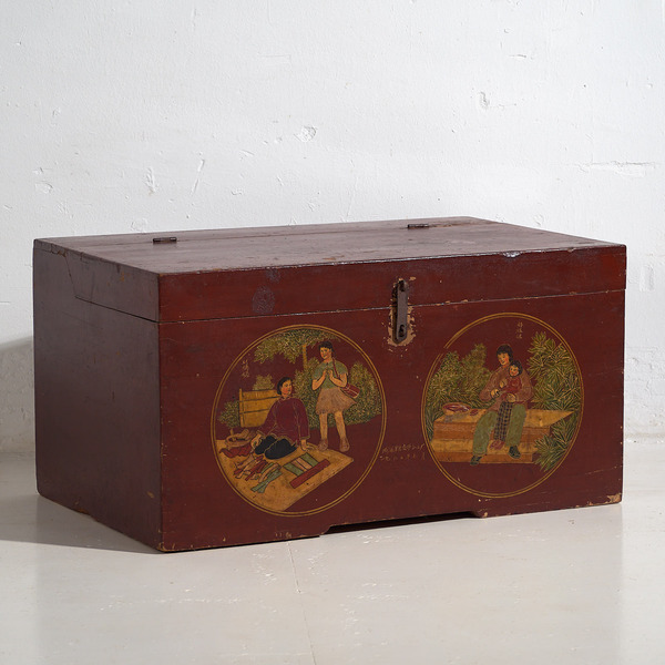 Antique Chinese Hand Painted Maroon Box (C.1900) #8 | Vinterior