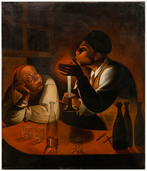Early 20th Century Oil Cigars By Candlelight | Vinterior