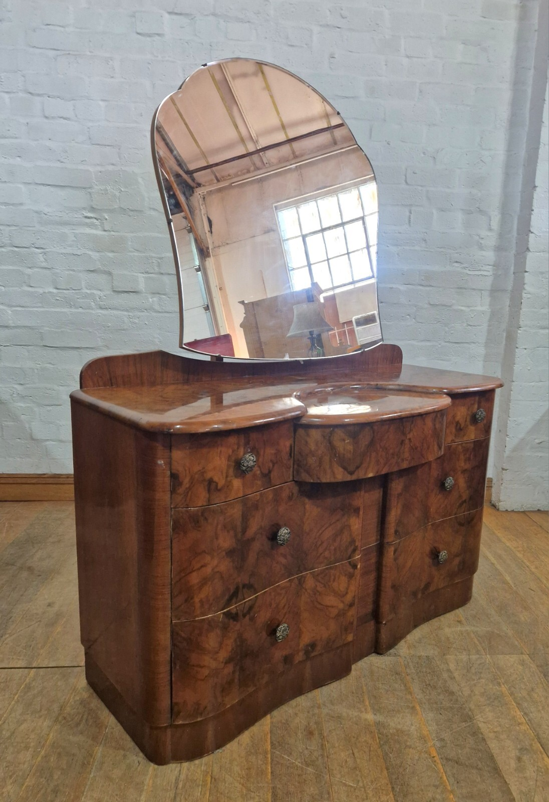 Antique Vintage Walnut Art Deco Mirror Vanity Chest Dressing Table Vinterior