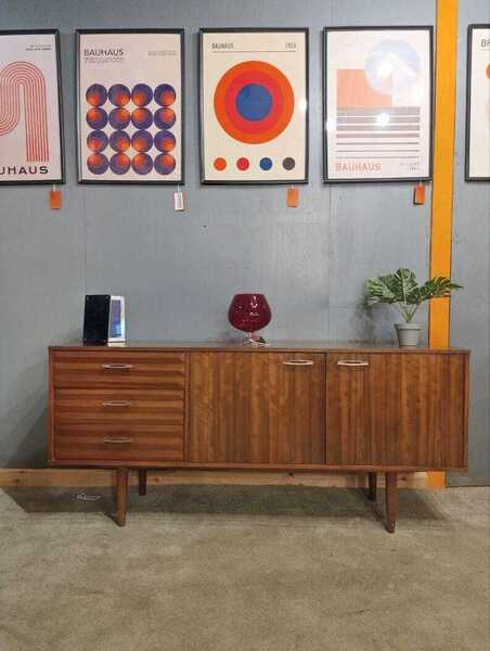 1960s Quality Rosewood & Teak Sideboard Unique Ribbed Drawers | Vinterior