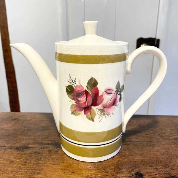 Sadler Coffee Pot Roses Design With Green Stripe Vintage Mid Century ...