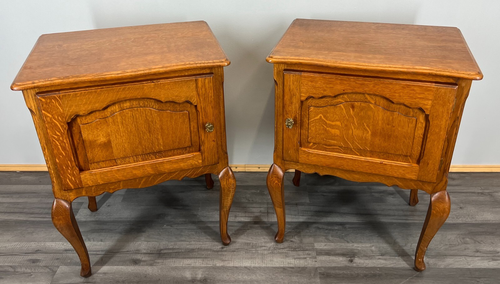 Bedside Tables Pair French Oak Louis XVI Vintage Nightstands Cabinets Lot 3514