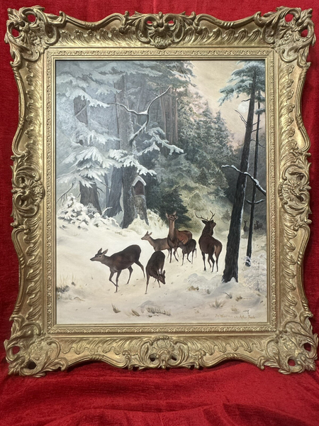 Mid 20th Century 'The Spooking Of The Doe' Winter Scene By Artist J M ...