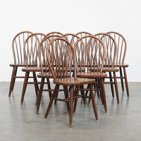 Set Of 10 Wooden Vintage Windsor Bars Chairs From The 70s In English ...