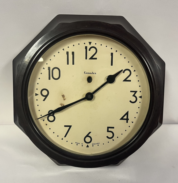 Vintage 1940s Genalex Octagonal Brown Bakelite Wall Clock, Battery ...