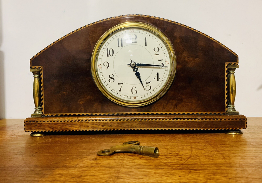 Antique Edwardian French Inlaid Domed Pillar Mantle Clock Mechanical ...