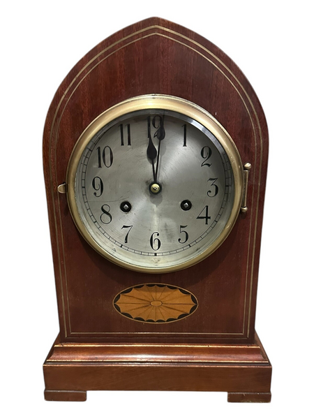 Antique Early Gustav Becker Arched Lancet Brass Inlaid Mantle Clock ...