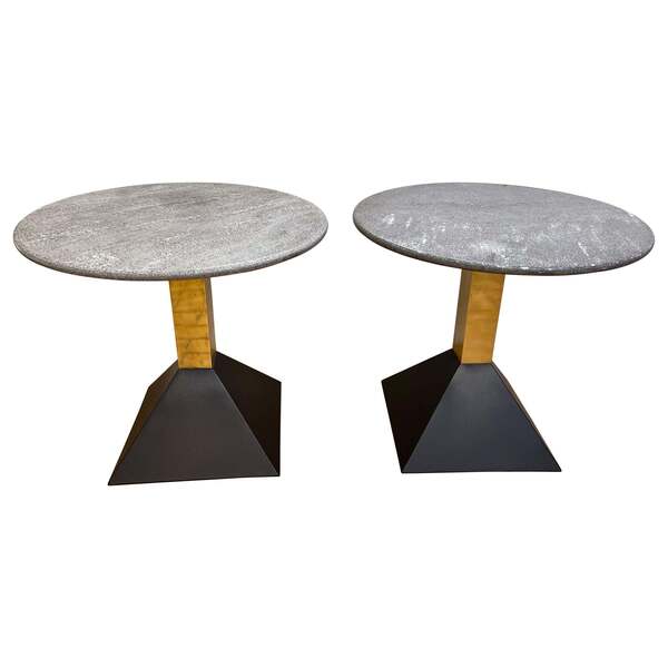 Pair Of Gray Granite And Brass Side Tables, Italy, 1980s | Vinterior