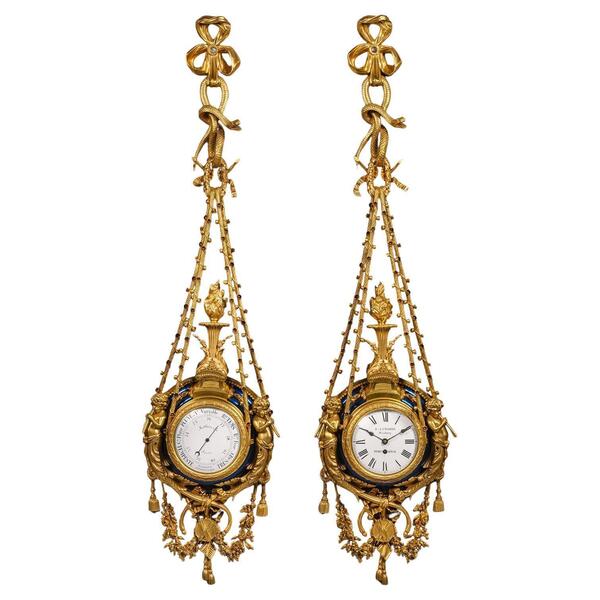 A Louis XVI Style Gilt Bronze And Blue Enamel Cartel Clock And ...