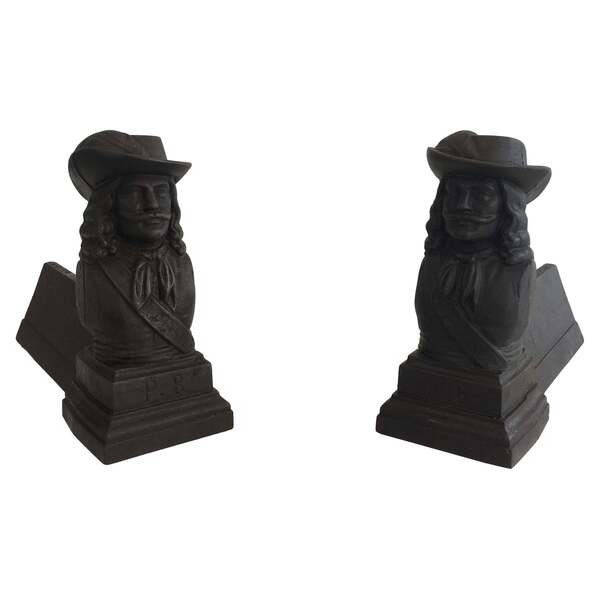 Pair Of Cast Iron Musketeers Andirons, French, Circa 1950 | Vinterior