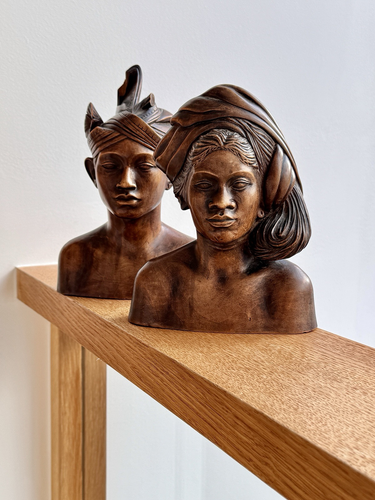 A Pair Of 1950s/60s Vintage Balinese Carved Busts Young Man & Woman A/F ...