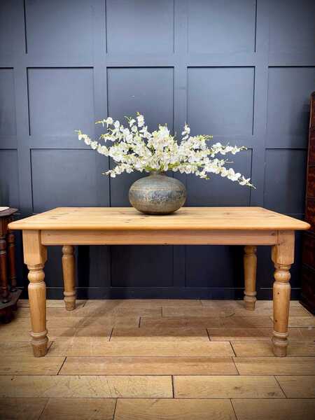 Vintage Solid Pine Farmhouse Dining Table Turned Legs Rustic Country Kitchen | Vinterior