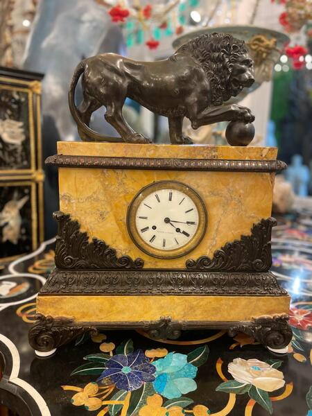 Bronze Lion French Sienna Marble Clock With Silk Suspension – Circa ...