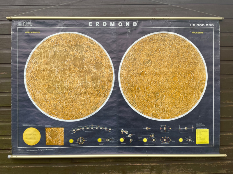 Vintage Moon Map School Chart Lunar Educational Wall Chart Pull Down ...