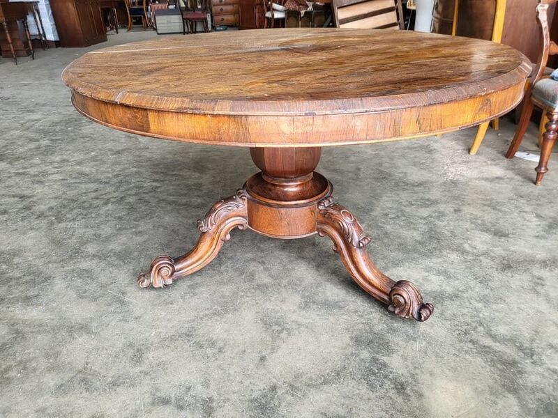 Antique Victorian Round Rosewood Tripod Pedestal Dining Table Seat 6 | Vinterior