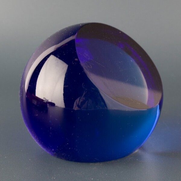 Mid Century Blue Glass Desktop Paperweight | Vinterior