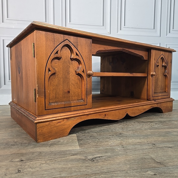 Vintage Gothic Revival Solid Pine Tv Unit / Media Cabinet Stand Cupboard Unit | Vinterior