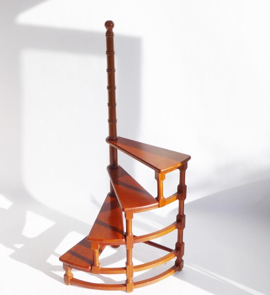 Vintage Wooden Library Stairs, Large 50's Spiral Bookcase Ladder ...