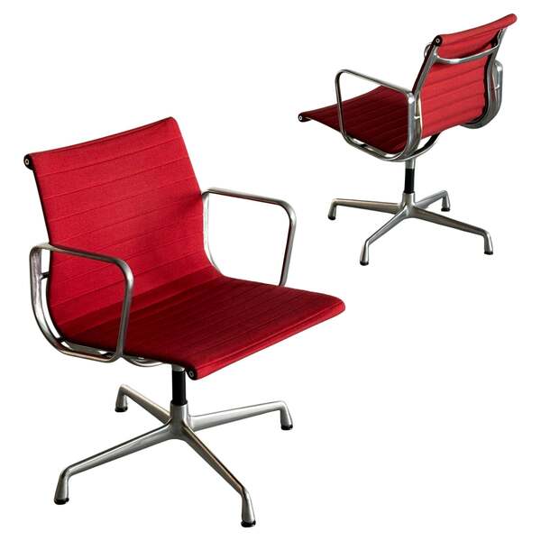 1 Of 2 Vintage Iconic Eames 'Ea107’ Desk Chairs By Vitra, Red Fabric ...