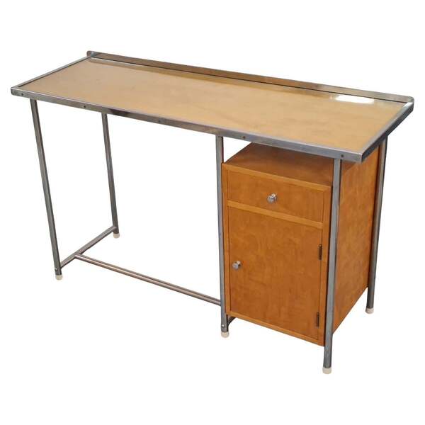Tubular Steel Functional Desk In Birch, Heteka Finland 1930s | Vinterior