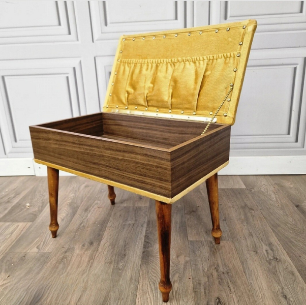 Vintage Sherborne Wood Sewing Box On Legs Side Table Stool Lift Up ...