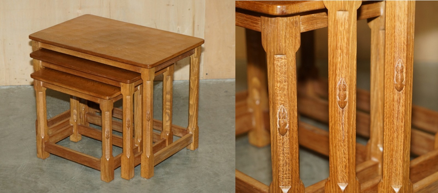 Stunning 1970's Robert Mouseman Thompson Nest Of Small Burr Oak Side ...