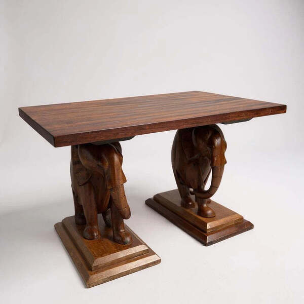 Vintage Hand Carved Elephant Console Table – Solid Wood Statement Table ...