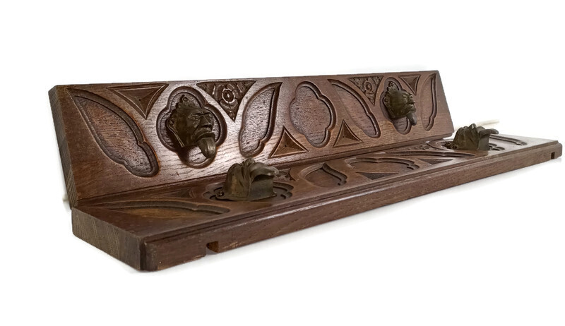 Antique Gargoyle Pair Corbels Hand Carved Wood Architectural Reclaimed ...