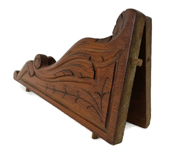 Pair Corbels Hand Carved Wood Pediment Ornate Finial Architectural ...