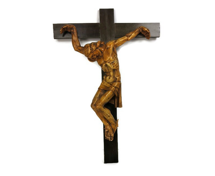 Xl Wood Hanging Crucifix Plaster Hand Made Corpus Van Der Meeren Very ...