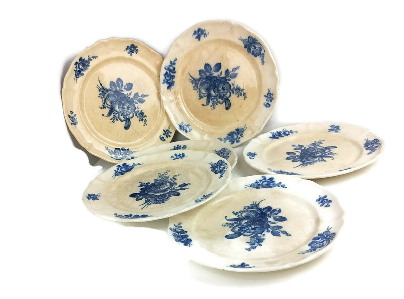Antique 1900 Dinner Plates 6 Pieces Boch Mettlach Rare Blue Rose Art ...