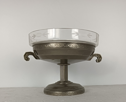 Art Deco Spelter Communion Dish Bowl Centerpiece Ciborium Tray Etched ...