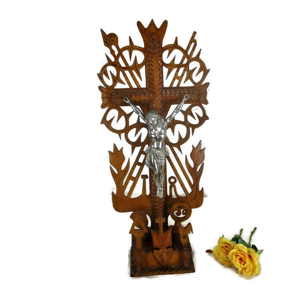 Tramp Trench Tramp Folk Art Standing Hand Carved Wooden Crucifix ...
