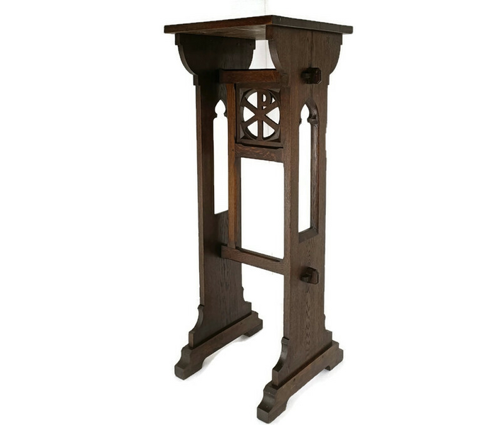 Antique Neo Gothic French Oak Pedestal Stand Church Hand Carved 19th ...